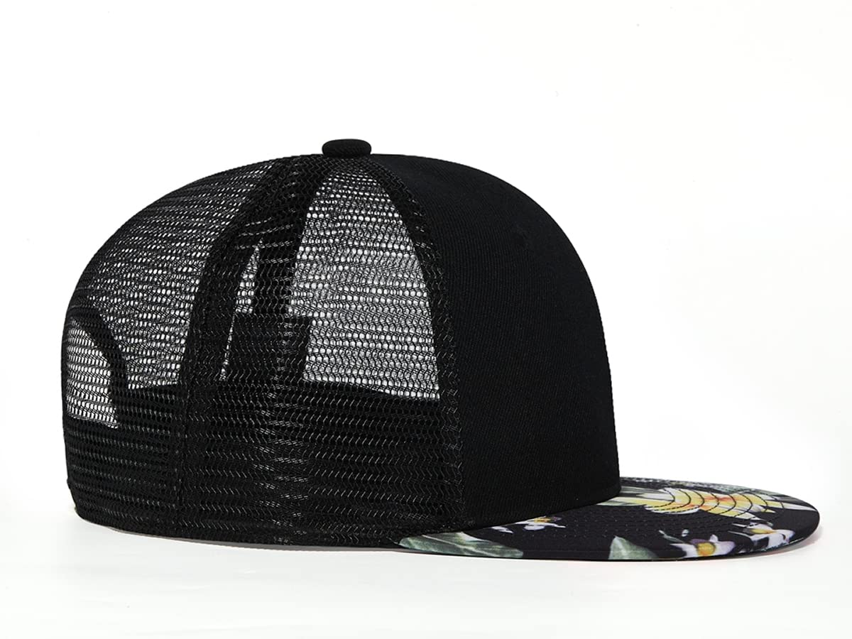 Quanhaigou Mesh Trucker Hats,Outdoor Snapback Dad Hat,Hip Hop Men Women Adjustable Baseball Caps (Black Flower B)