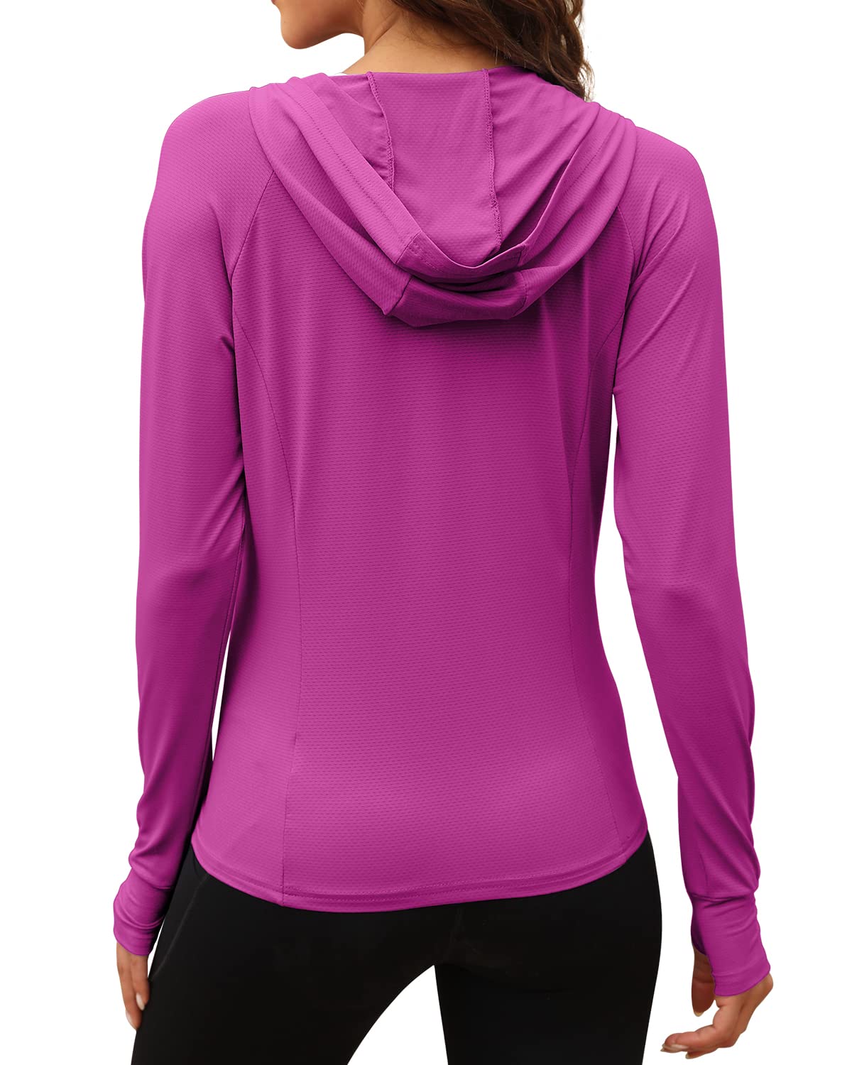 We1Fit Women's UPF 50+ Sun Protection Jacket Hoodie Sun Shirts Hiking Running Athletic Shirt Rose Red
