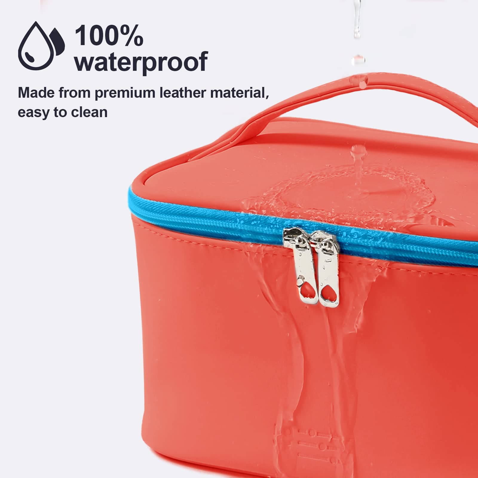 Makeup Bag Portable Travel Cosmetic Bag for Women, Beauty Zipper Makeup Organizer PU Leather Washable Waterproof (Red)
