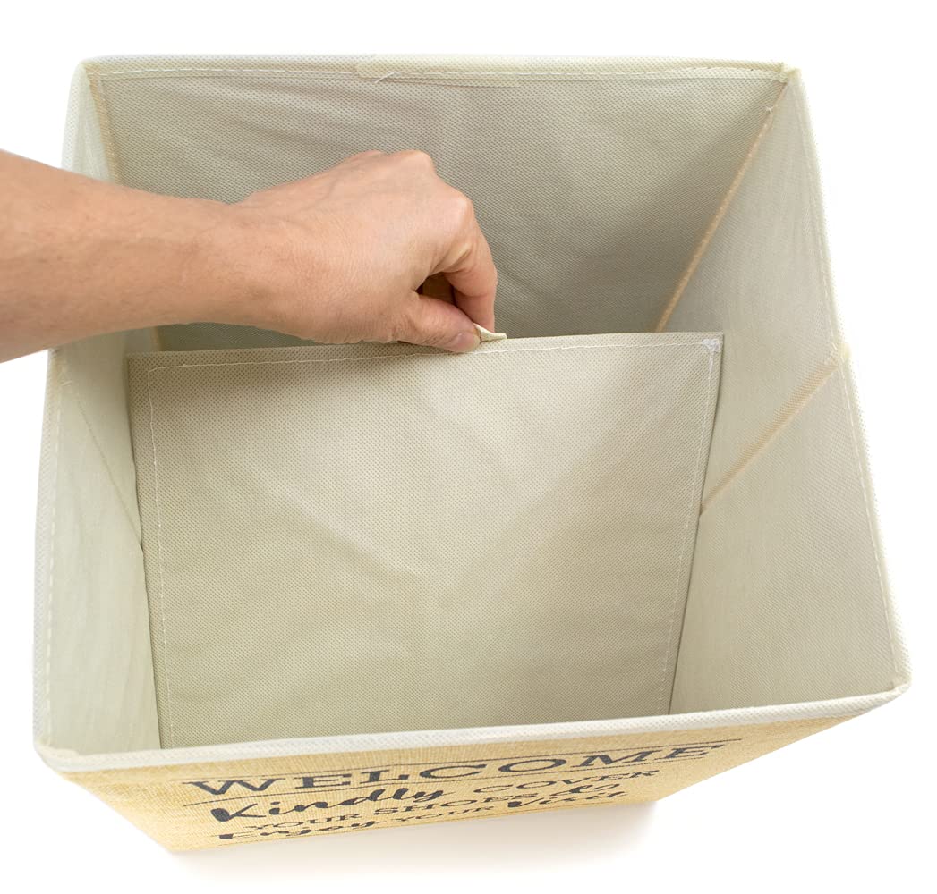 Premium Linen Look Foldable Shoe Cover Bin - Indoor Real Estate Bootie Box Perfect Supply for an Open House (11x11 Shoe Cover Bin, Linen)