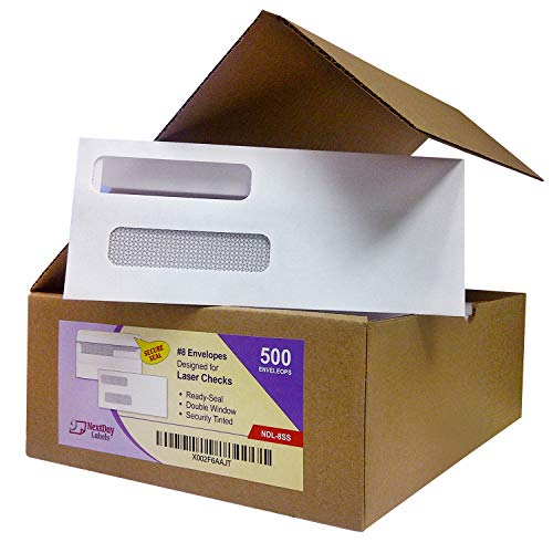 NextDayLabels - Box of 500# 8 Self Seal Double Window Security Check Envelopes