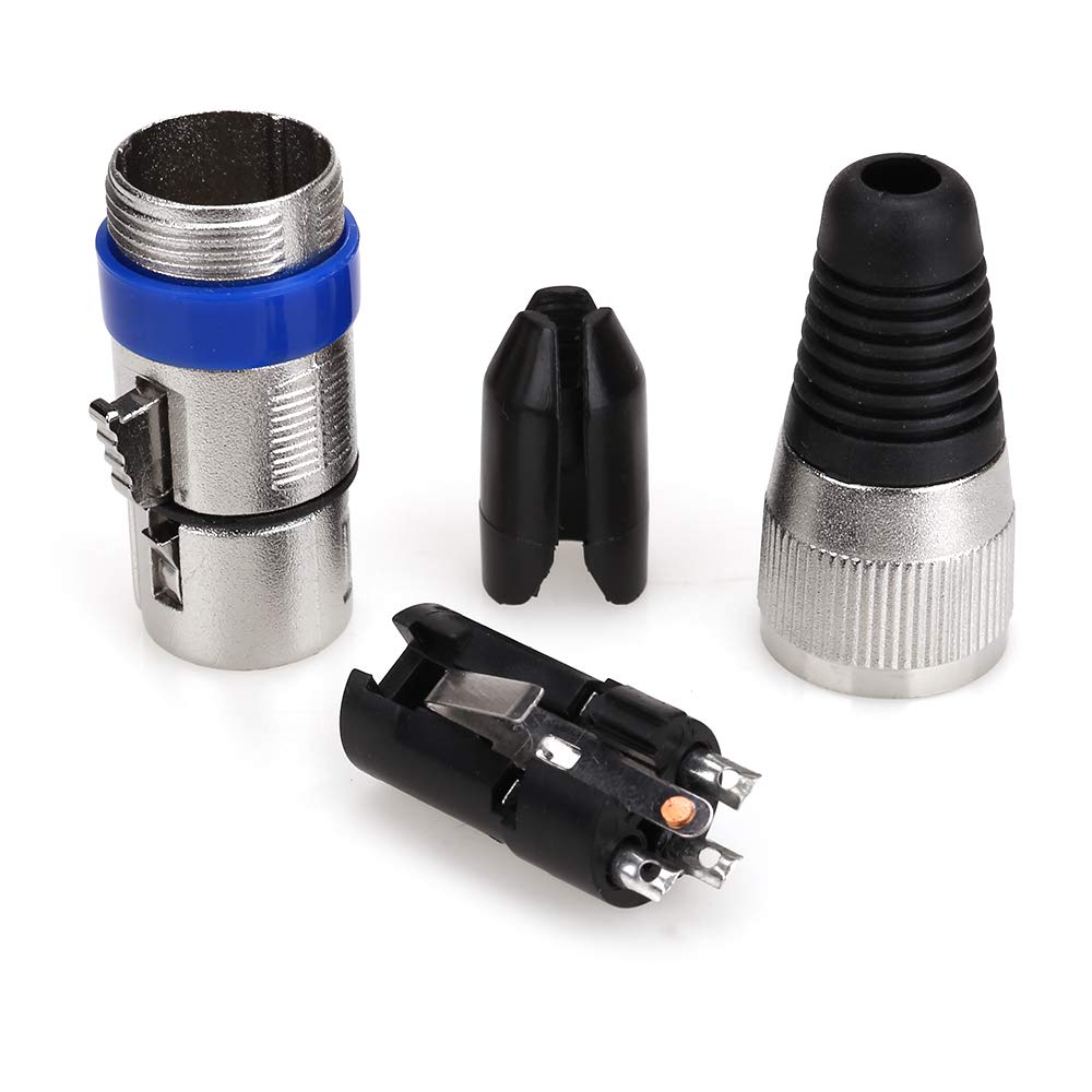 NANYI XLR Plug, XLR 3 Pin Male Plugs Audio Mic Microphone Connector, Silver Housing Blue Circle - 2 Pack