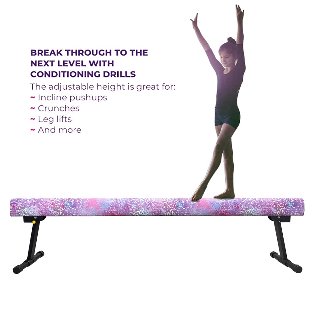 Sealoha 8ft Adjustable&Foldable Balance Beam,High-Low Floor Beam Suede Gymnastics Equipment,No Tool Require,Gymnastics Beam for Training,Physical Therapy and Professional HomeTraining (Polychrome)
