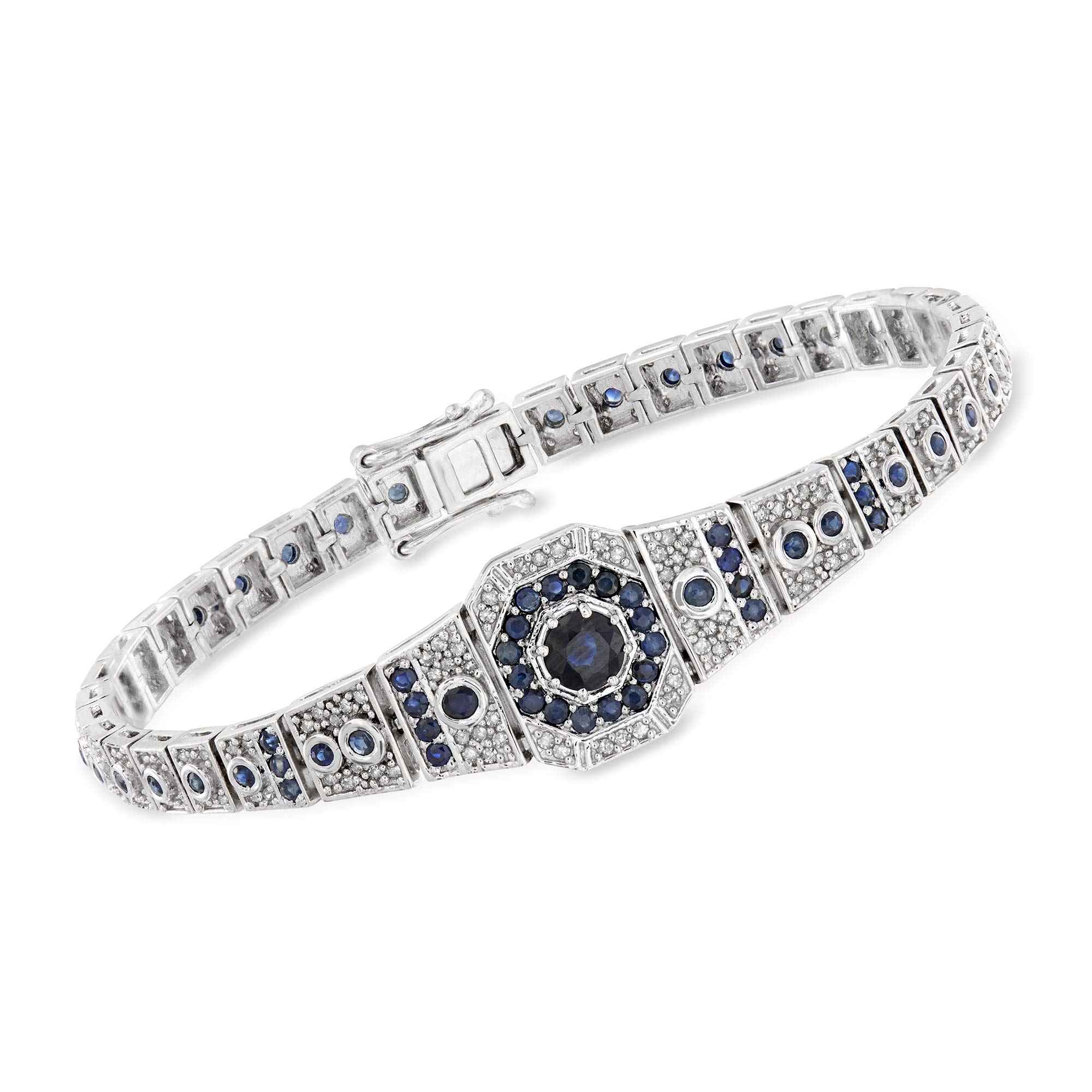 Ross-Simons 2.60 ct. t.w. Sapphire and .95 ct. t.w. Diamond Bracelet in Sterling Silver. 8 inches