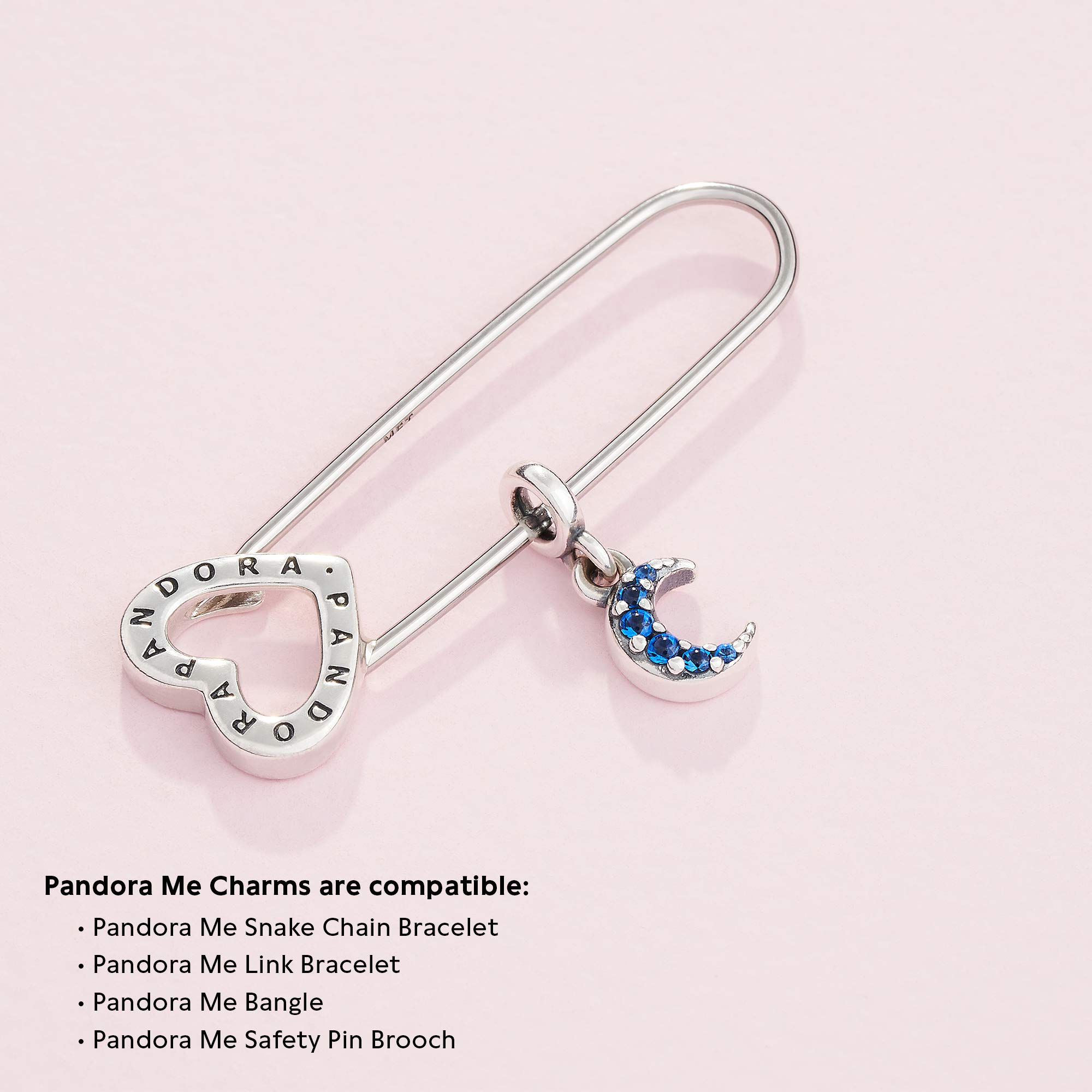 Pandora ME Compatible Charm Jewelry | Crescent Moon Crystal Dangle Charm | Sterling Silver | Fits Pandora ME Series Bracelets Only | True Blue