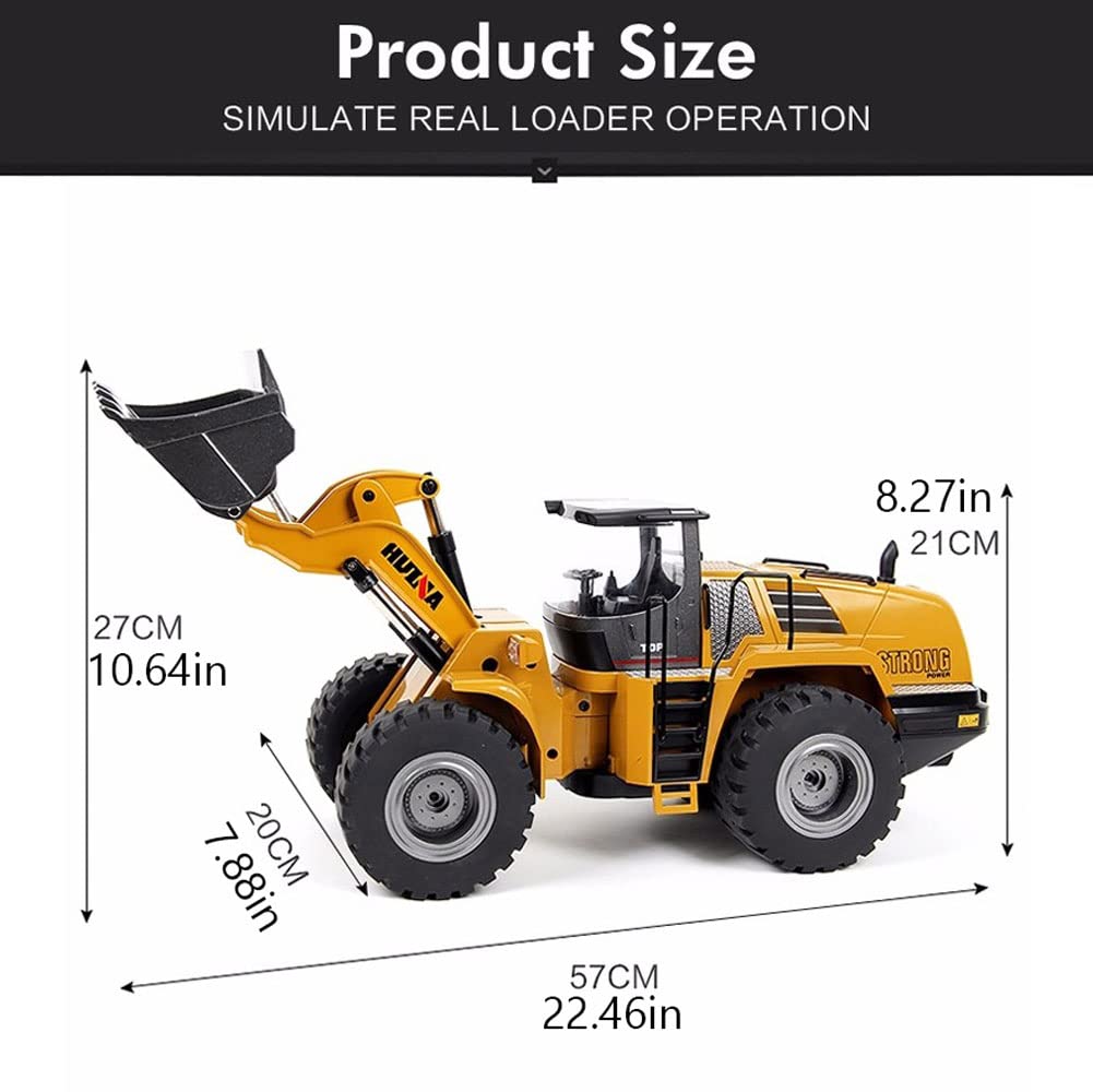 ZRYYWAN 1/14 Large 22.4IN Electric Remote Control Bulldozer Loader, Alloy Bucket 22CH Rechargeable RC Excavator Construction Vehicle Model, 2.4G RC Digger Construction Truck Xmas Gift