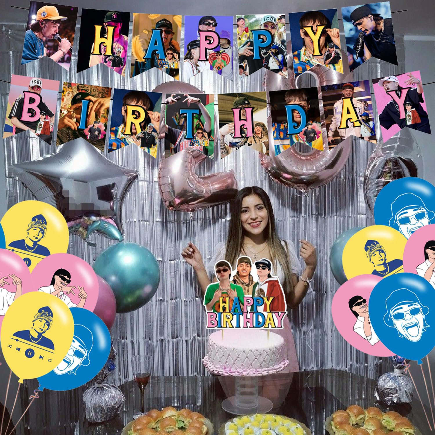 ๐๐ฎ๐ผ๐ธ ๐๐ต๐พ๐ถ๐ช Theme Birthday Party Decorations,๐๐ฎ๐ผ๐ธ ๐๐ต๐พ๐ถ๐ช Rapper Singer Party Supply Set for Kids with 1 Happy Birthday Banner , 12 Cupcake Toppers,18 Balloons and Sticker for Music Party Decorations