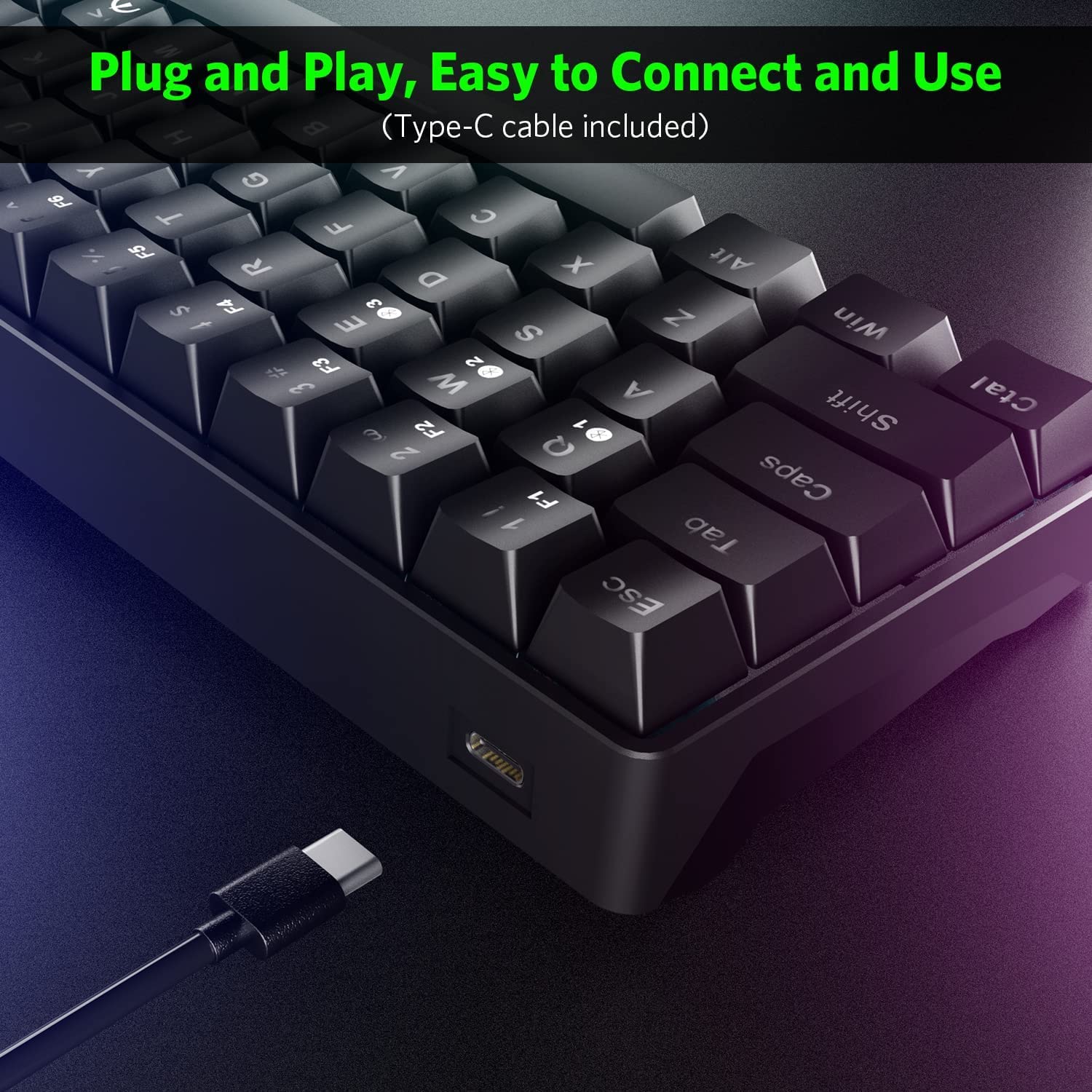 TEWELL 61 Keys RGB Wired Mechanical Gaming Keyboard with Audible Click Sound Blue Switches, Compact Mini Portable Computer Keyboard for Windows Gaming PC