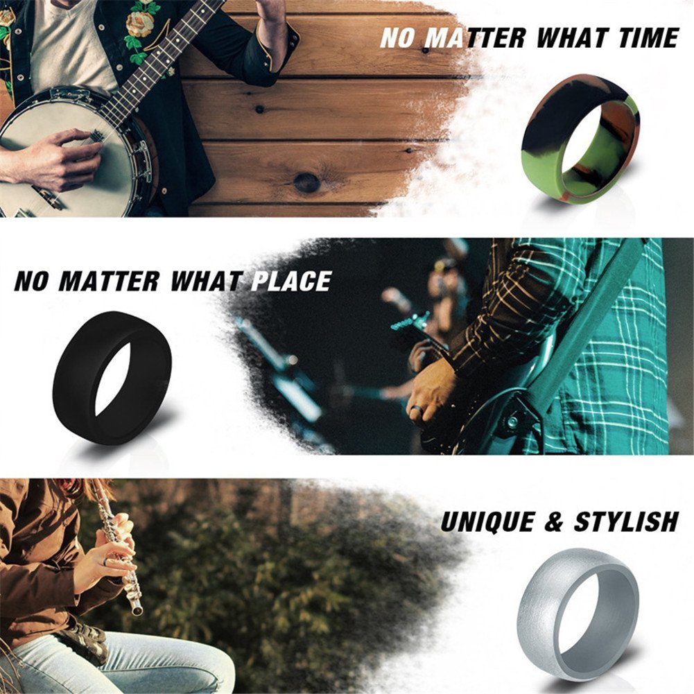 PAMTIER 10 Pack Affordable Silicone Rubber Wedding Bands Durable Comfortable Rings Size 12