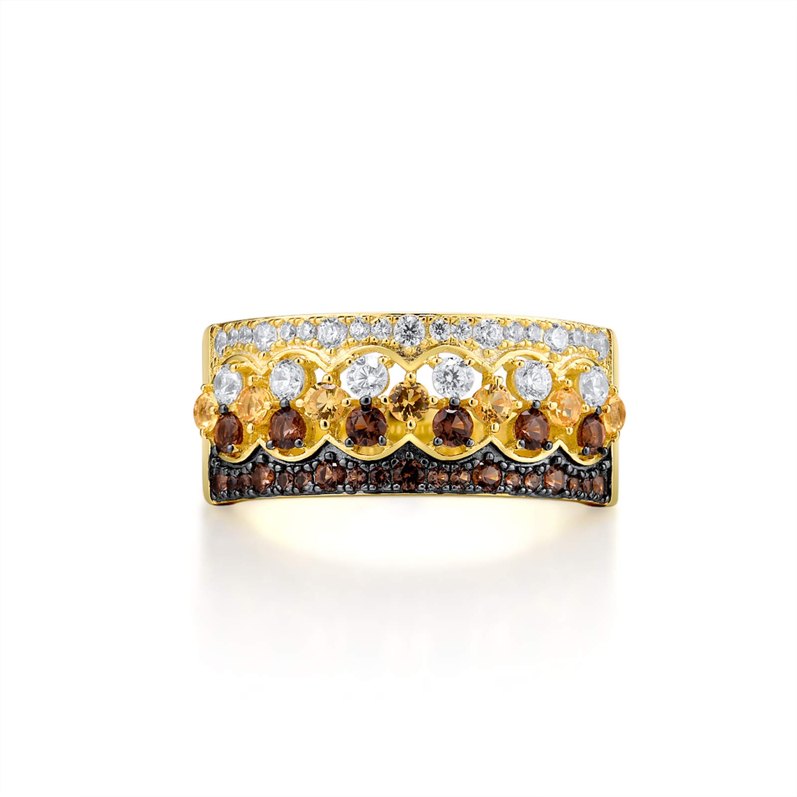 Santuzza Brown Spinel Wedding Band Ring 925 Sterling Silver White Cubic Zirconia Statement Rings Fine Jewelry for Women(8)