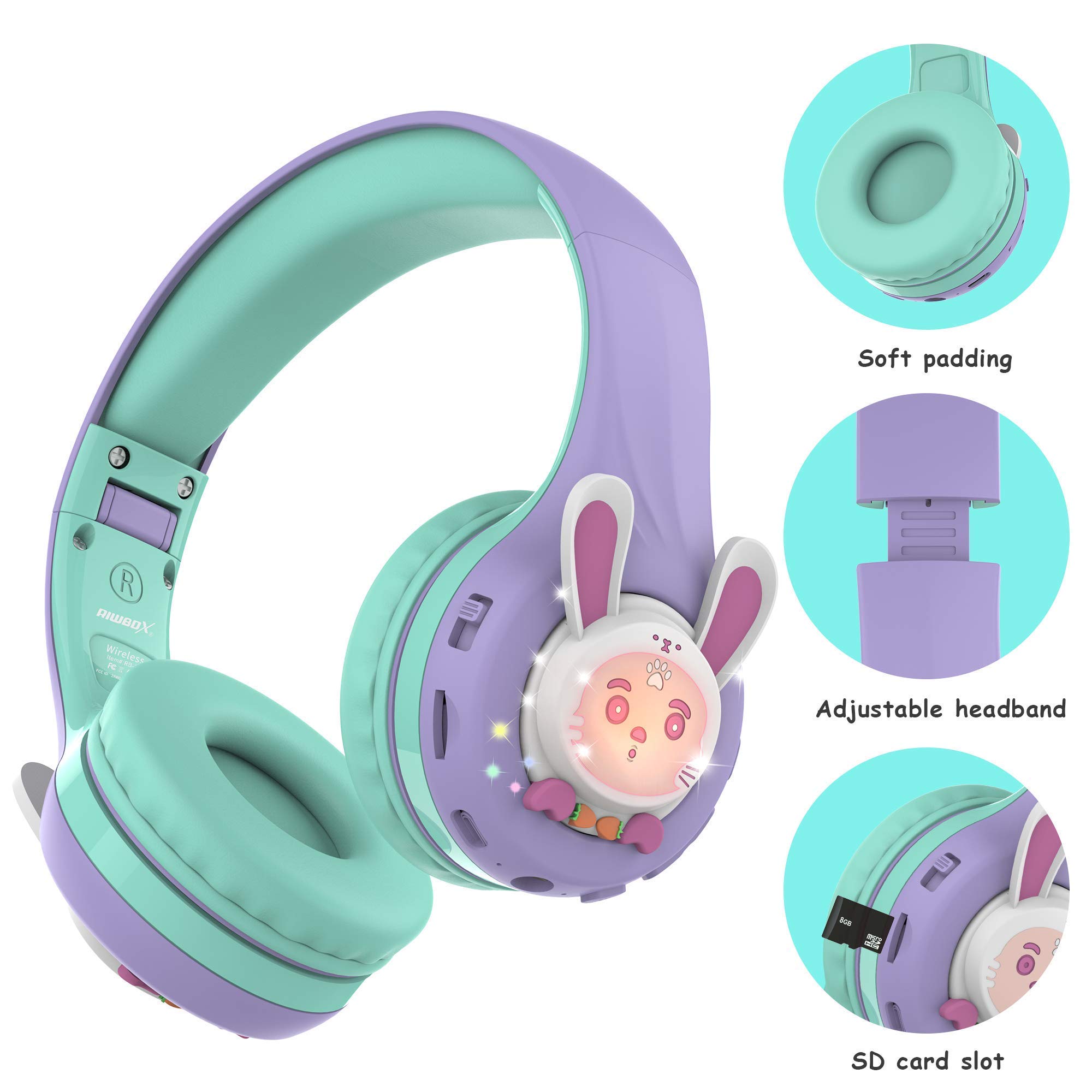 Riwbox WT-7S&RB-7S Kids Headphones Wireless, Bundle 2 Packs Foldable Stereo Bluetooth Headset with Mic and Volume Limited for PC/Laptop/Tablet/iPad (Blue&Purple)