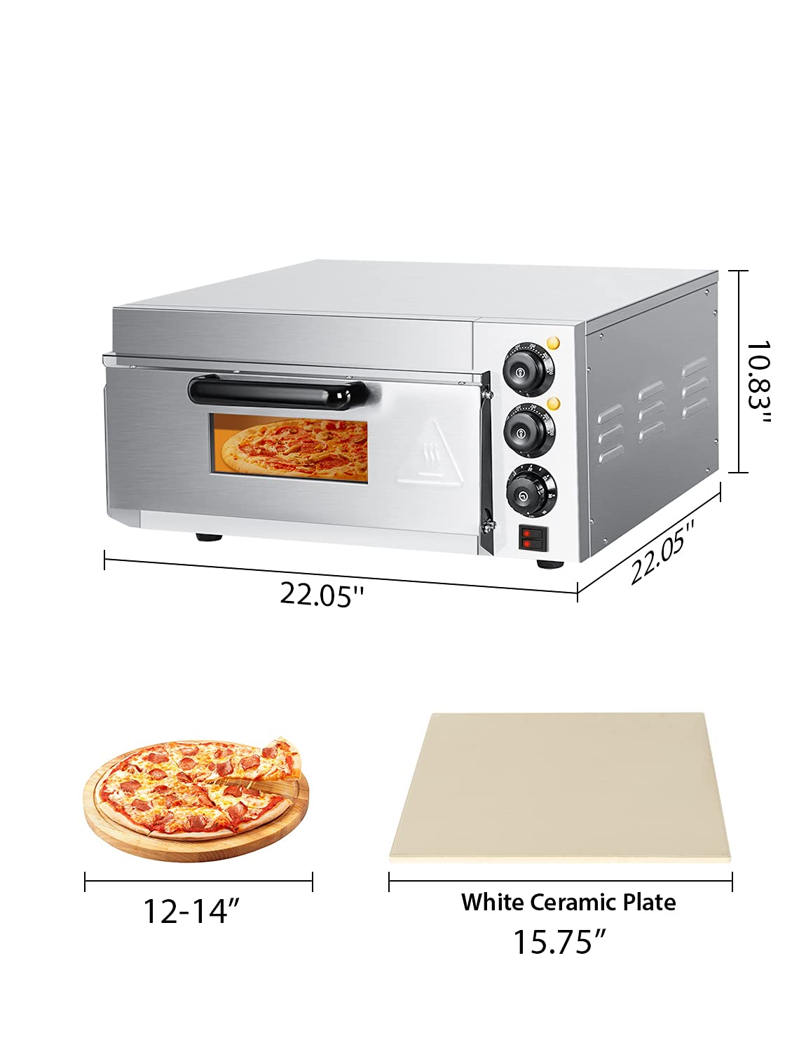 Pizza Oven Countertop Indoor 23'' Stainless Steel Commercial Pizza Oven Single Layer Deck Deluxe Pizza Maker Multipurpose Snack Oven for Restaurant Kitchen Home