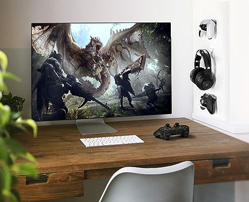 OAPRIRE Universal Controller Holder Wall Mount 2 Pack, Acrylic Controller Stand Gaming Accessories with Cable Clips, Build Your Game Fortresses (White)