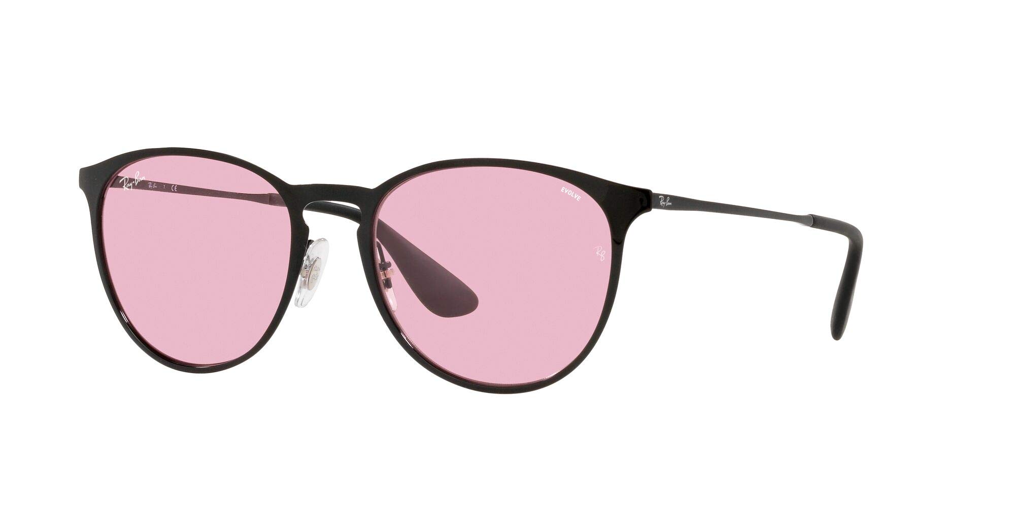 Ray-Ban RB3539 Erika Metal Polarized Round Sunglasses, Black/Evolve Photochromic Pink to Blue, 54 mm