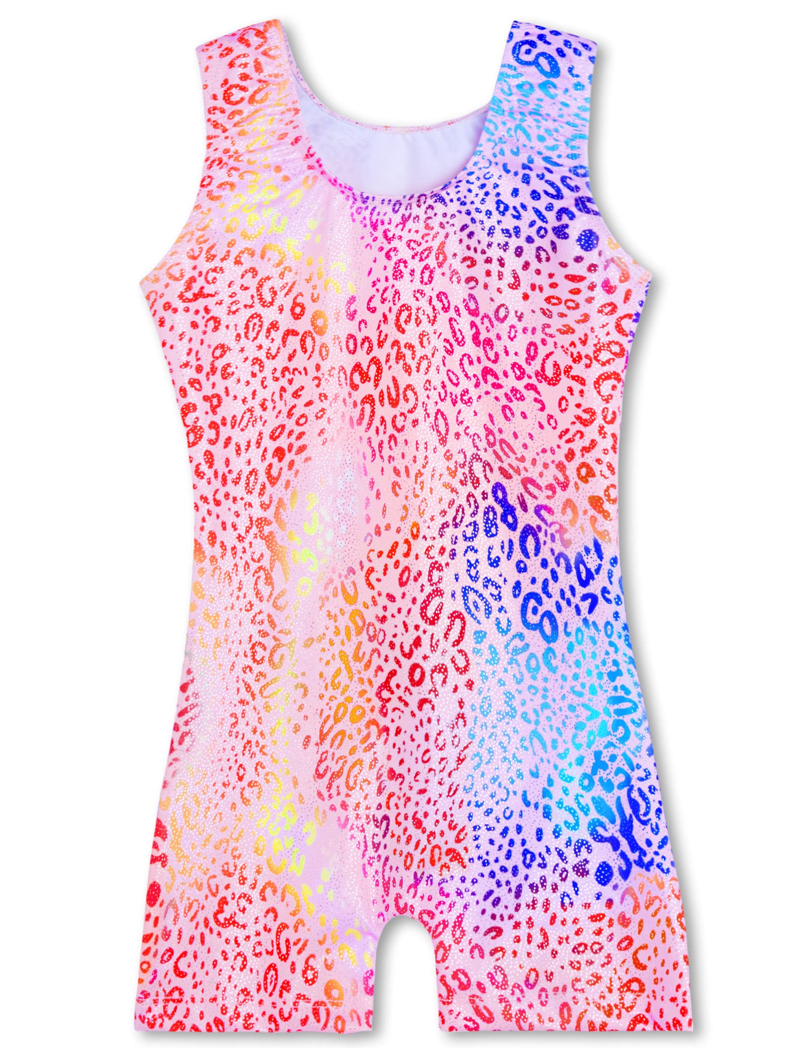 rainbowsnow Girls Gymnastics Leotards Size 5-6 Years Old Sparkly Pink Leopard Sleeveless Tank Biketard