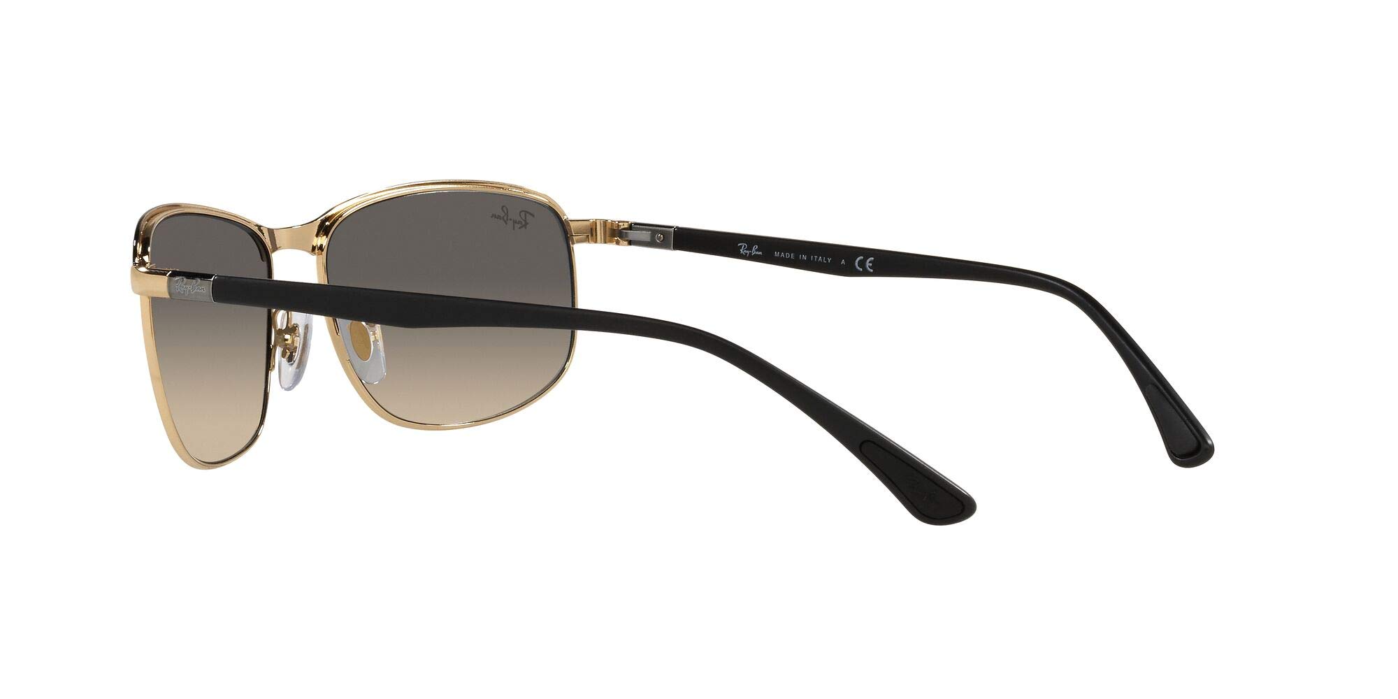 Ray-Ban RB3671 Rectangular Sunglasses, Black On Gold/Grey Gradient, 60 mm