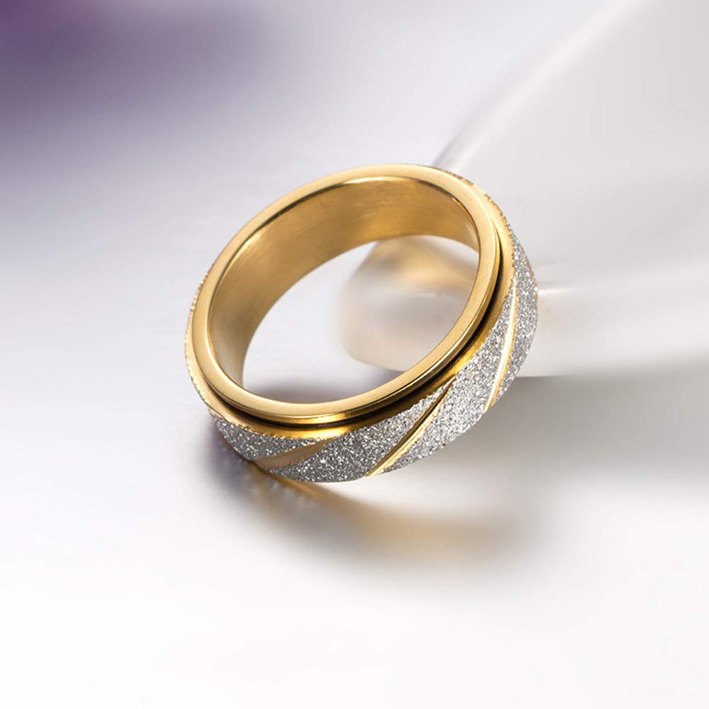 PAMTIER Unisex Stainless Steel Sandblast Finish Spinner Ring Light Gold 6MM Women Size 5