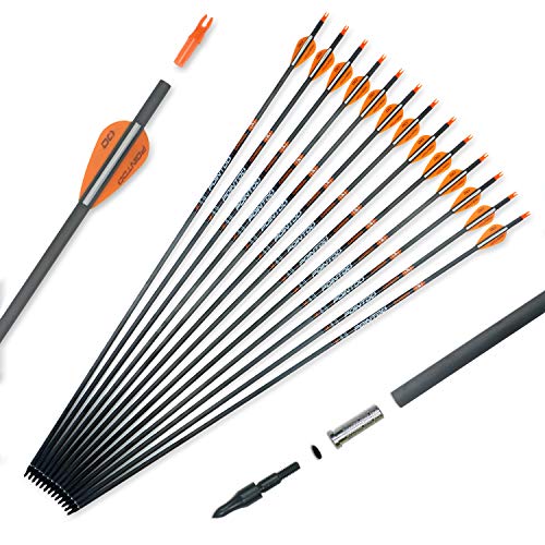 Pointdo 100% Carbon Arrow Practice Hunting Arrows with Removable Tips for Compound & Recurve Bow(Pack of 12) (28inch Orange White)