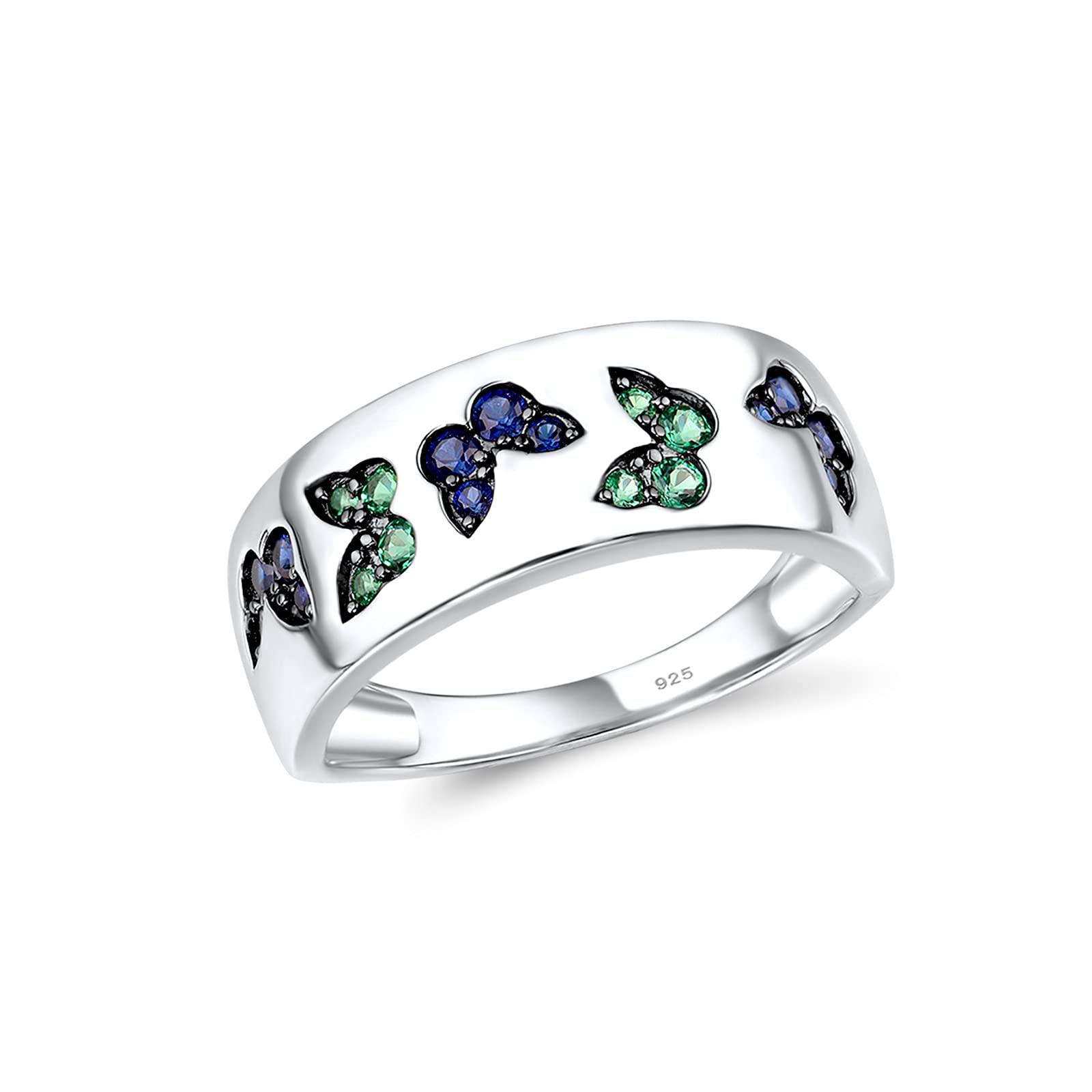 Santuzza 925 Sterling Silver Gemstone Butterfly Ring Created Sapphire Green Spinel Butterfly Band Ring for Women (7)