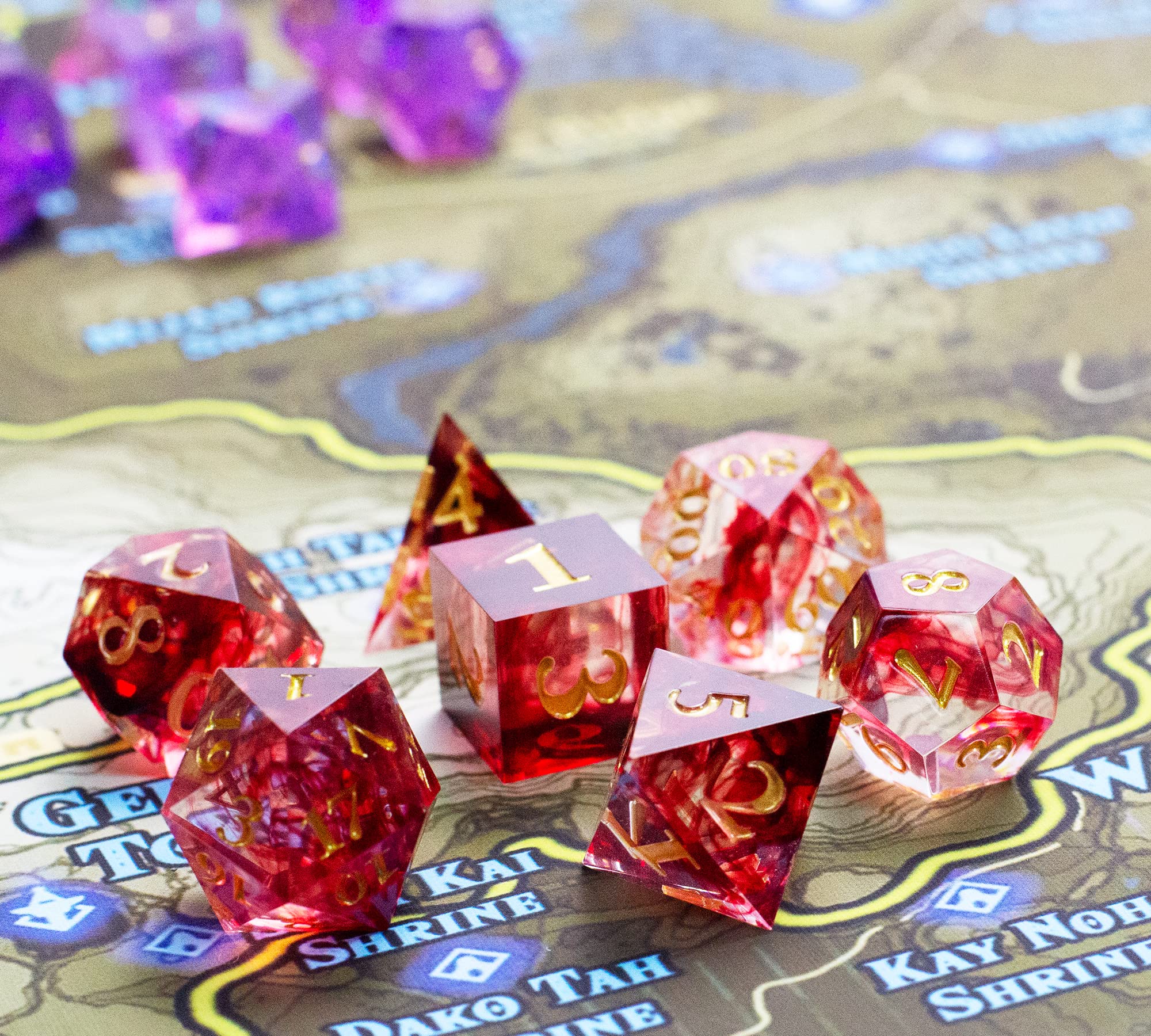 Vovotuzzi Role Playing DND Dice Dungeons and Dragons Handcrafted Dice Set with Metal Box, Great Gift Option for Role Play Game Players(Blue Purple)