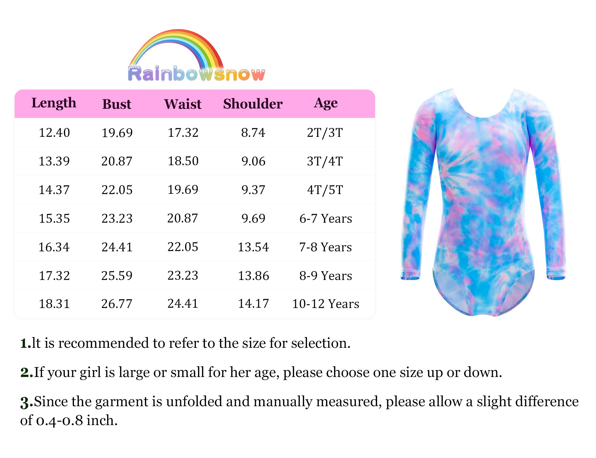 rainbowsnow Gymnastics Leotards for Girls Long Sleeve Size 6-7 Years Old Blue Tie Dye Pattern Cute Fitted Winter Gym Leos Tumbling Bodysuits