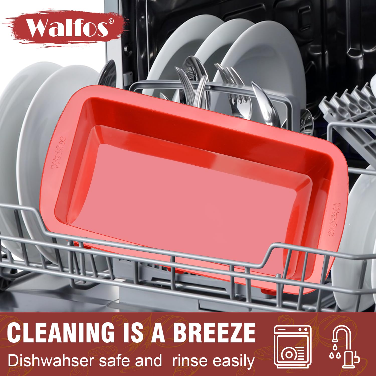 Walfos Silicone Bread Loaf Pan,9 x 5 inch Non-Stick Silicone Loaf Pans For Baking Set of 2,Perfect For Bread, Cake, Meatloaf, BPA Free and Dishwasher Safe