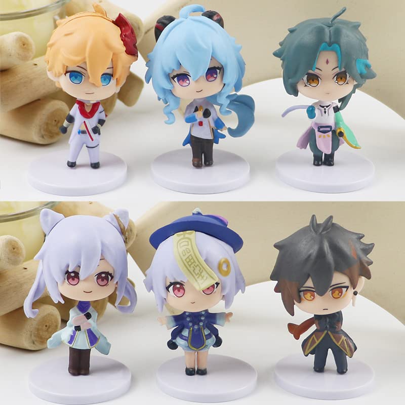 wgzftrys Genshin Impact Klee Diluc Venti Fischl Kaeya Anime Action Figure Collectible Model Anime Figure 6pcs/Set