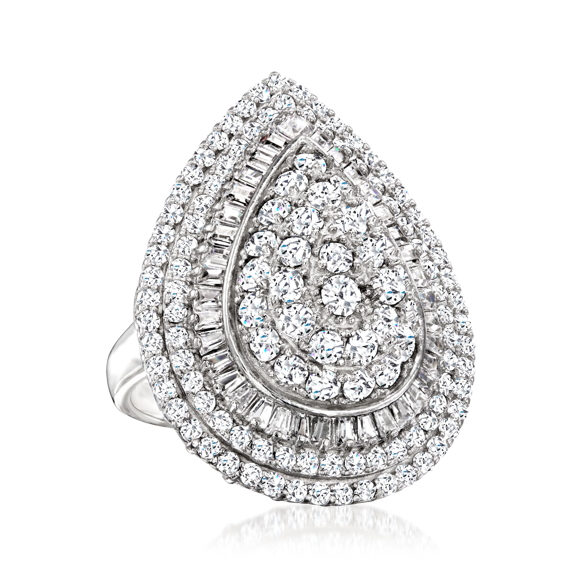 Ross-Simons 4.00 ct. t.w. Round and Baguette CZ Ring in Sterling Silver. Size 6
