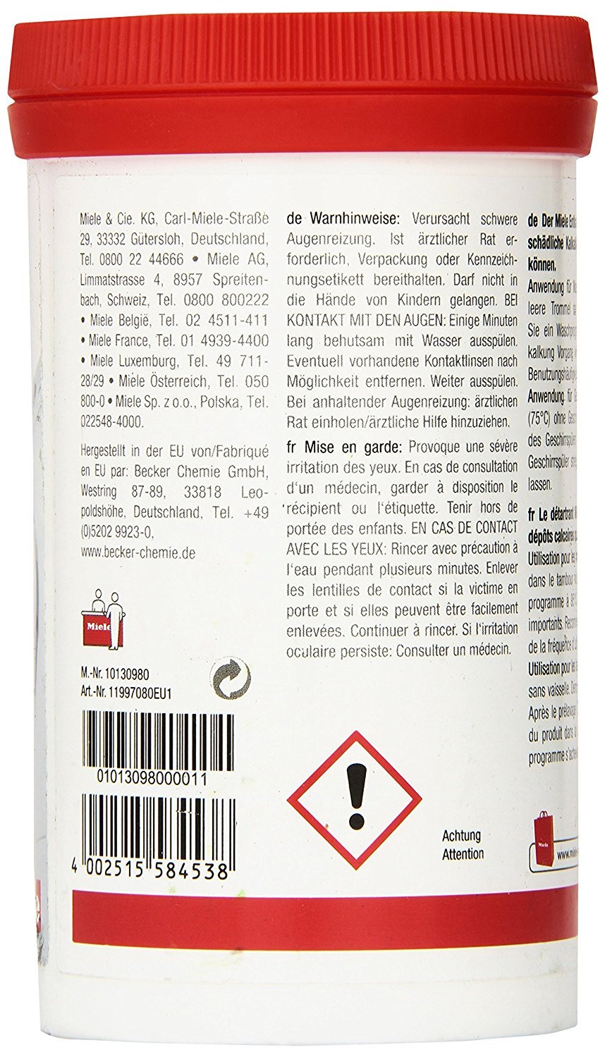Miele Care Descaler Powder to clean and sanitize Washers, 09043380