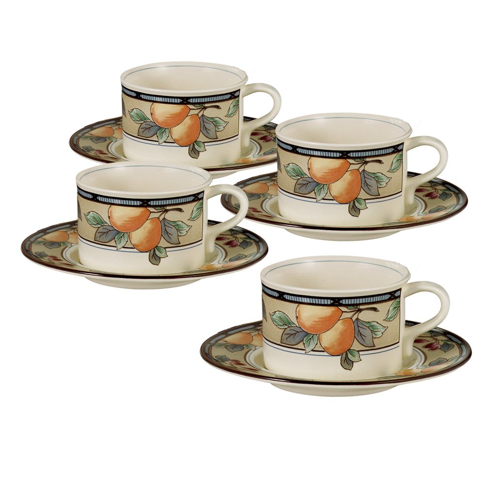 Set of 4 Mikasa Garden Harvest Teacups and Saucers