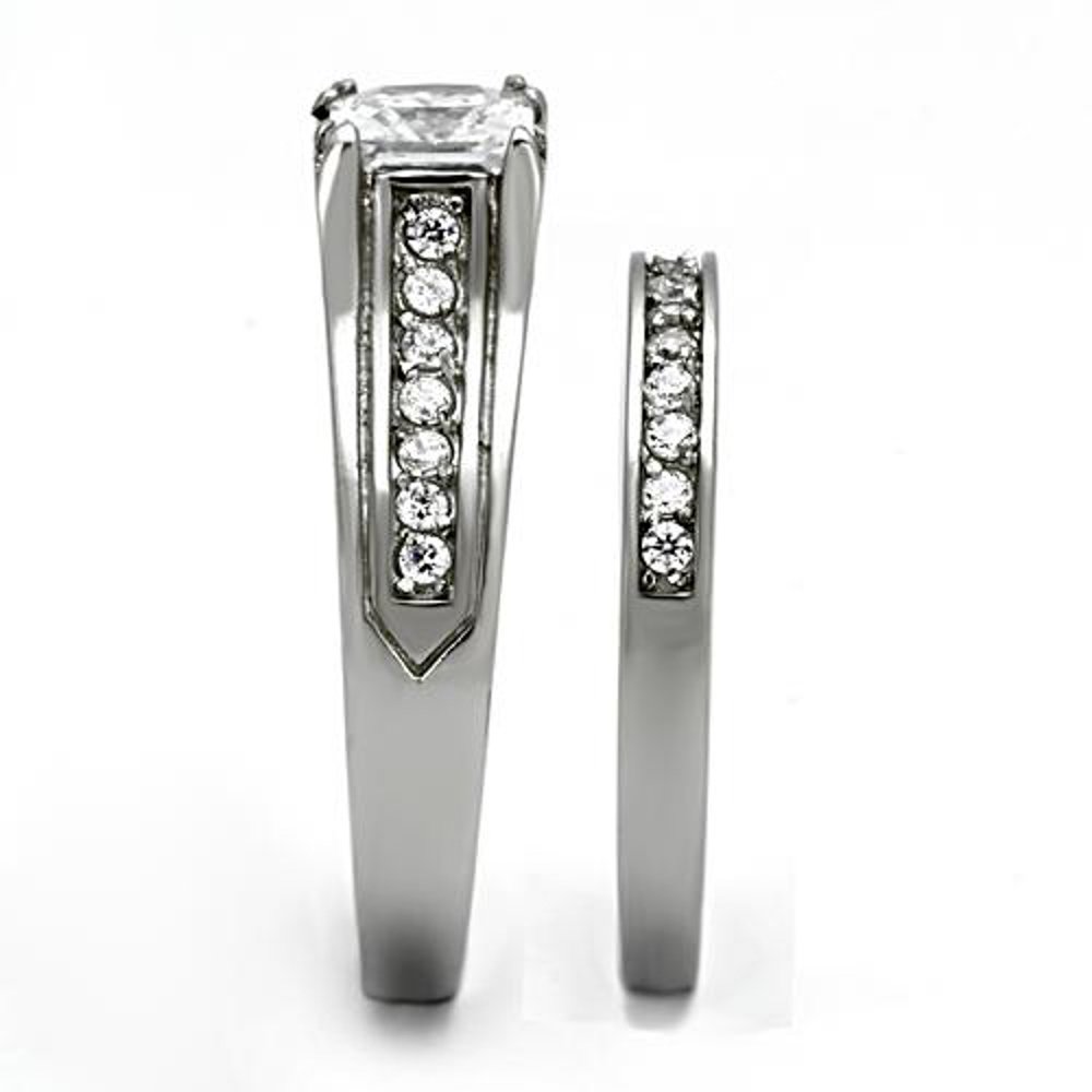 Marimor Jewelry Princess Cut Zirconia Stainless Steel 316 Wedding Ring Band Set Womne's Size 9