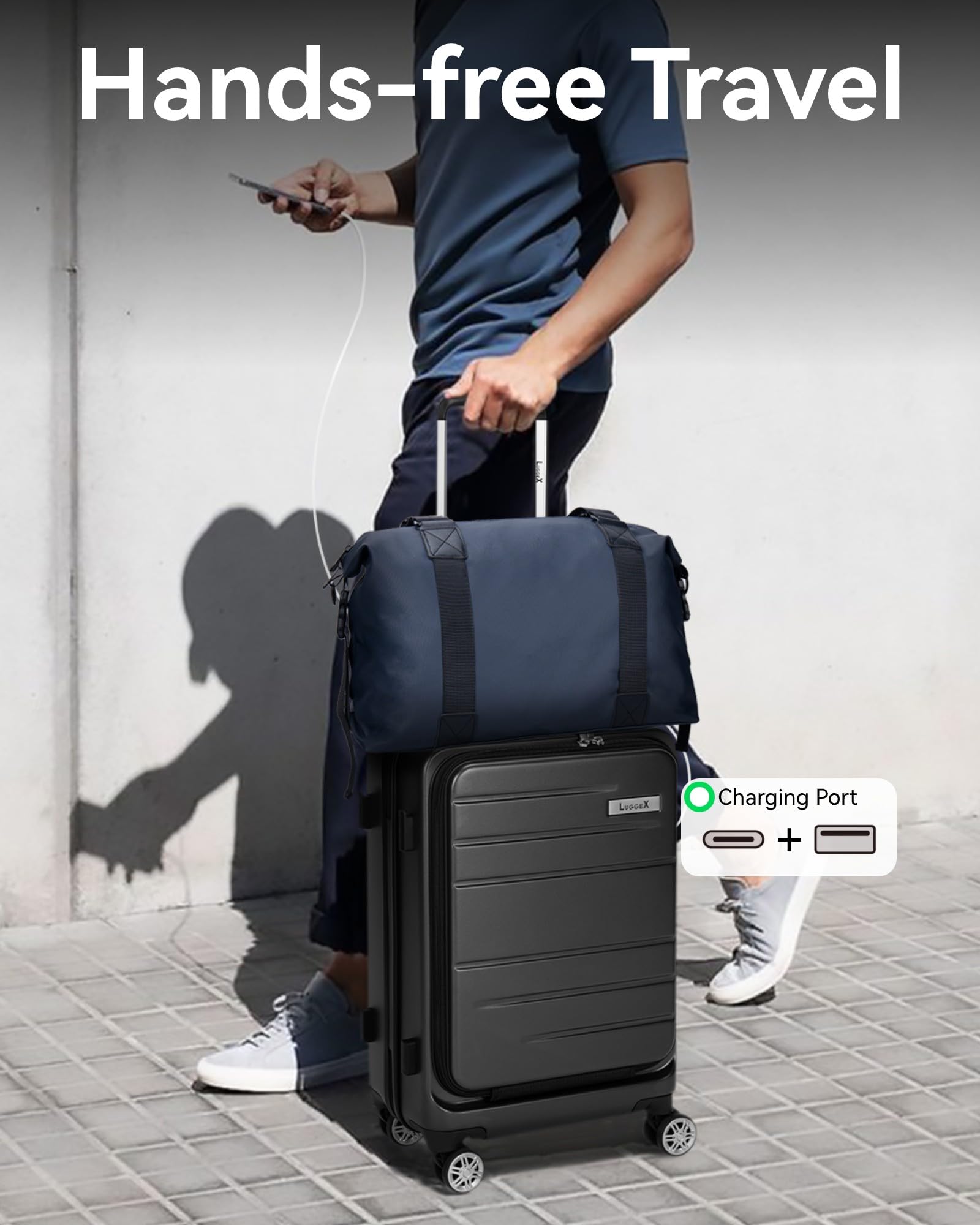 LUGGEX Carry On Luggage with Front Pocket, Expandable Polycarbonate Hard Shell Suitcase with USB Port (Orange, 20 Inch, 36.1L)