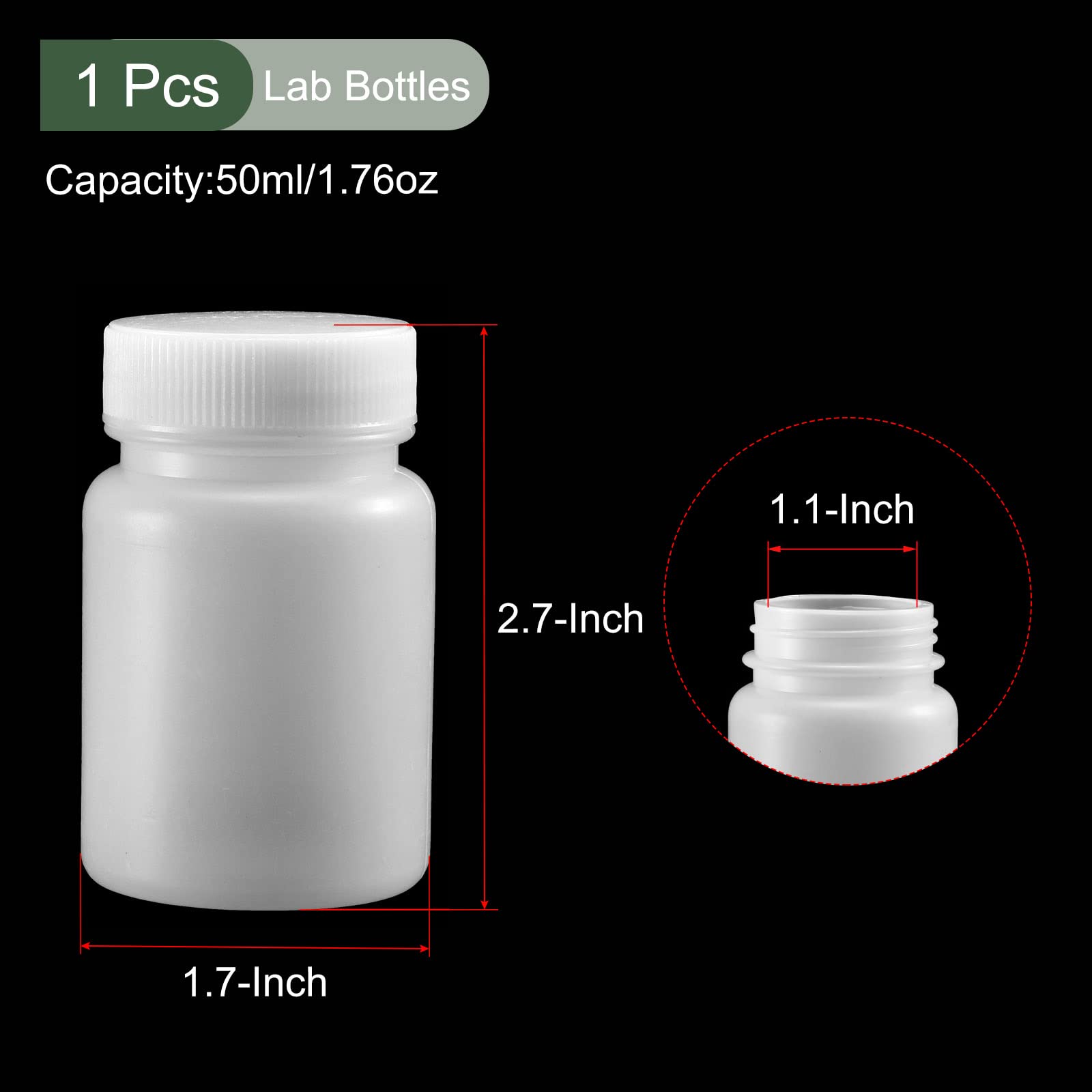 YOKIVE 1 Pcs Chemical Storage Bottle, Wide Mouth Containers with Double Lid | Reagent Sample Sealing, Great for Laboratory, Store, Factory (White, 50-ML)