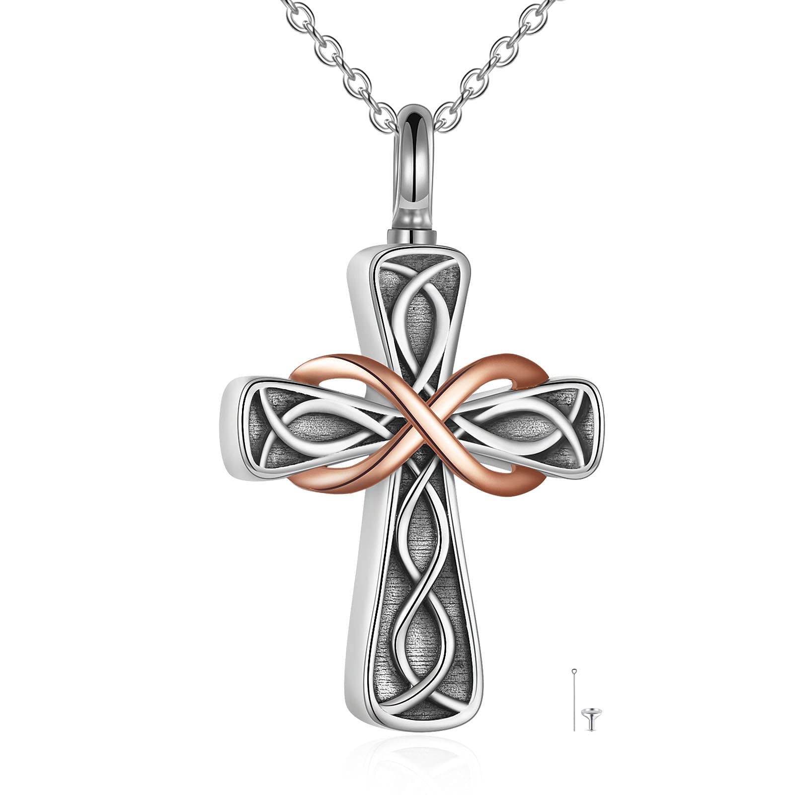 SHEAISRS Celtic Knot Urn Necklace for Ashes Cross Infinity Cremation Urn Jewelry for Memorial Sterling Silver Irish Keepsake Necklace for Women Men