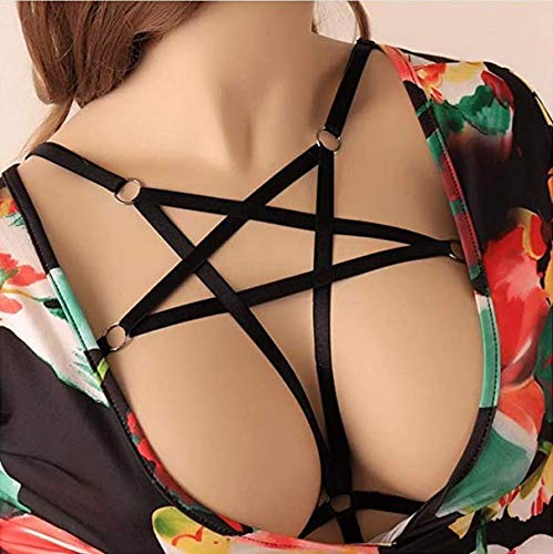 LIVE4COOL Women Harness Elastic Cupless Cage Bra Sexy Lingerie for Women Adjustable Hollow Out Crop Top Exotic Strap Belt Black