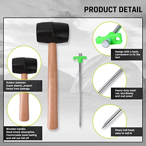 PR1ME Tent Stakes 10 Pack, Galvanized Non-Rust Family Pop Up Camping Tent Pegs, Heavy Duty Yard Stakes with 1pc Rubber Mallet 1pc Tent Stake Puller. for Camping Tents, Canopy, and Outdoor Decorations