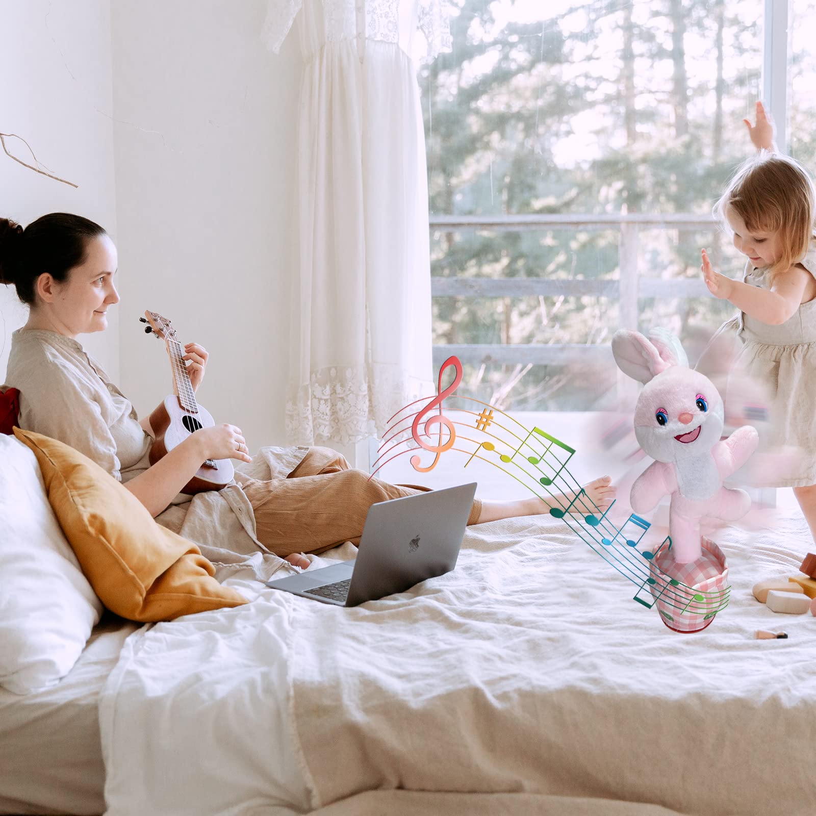 VPOWJI Easter Bunny, Dancing Talking & LED Glow Wiggle Dancing Bunny Toys, Record & Repeating What You Say with 60 English Songs, Easter Decorations Easter for Child (Pink)