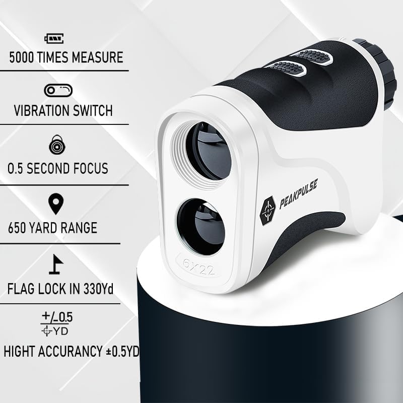 PEAKPULSE Golf Rangefinder 650 Yards Range Finder Golfing Laser Distance Measurement 6X Magnification 0.5 Yard Accuracy Flag Pole Locking Vibration Fast Focus System Tournament Legal