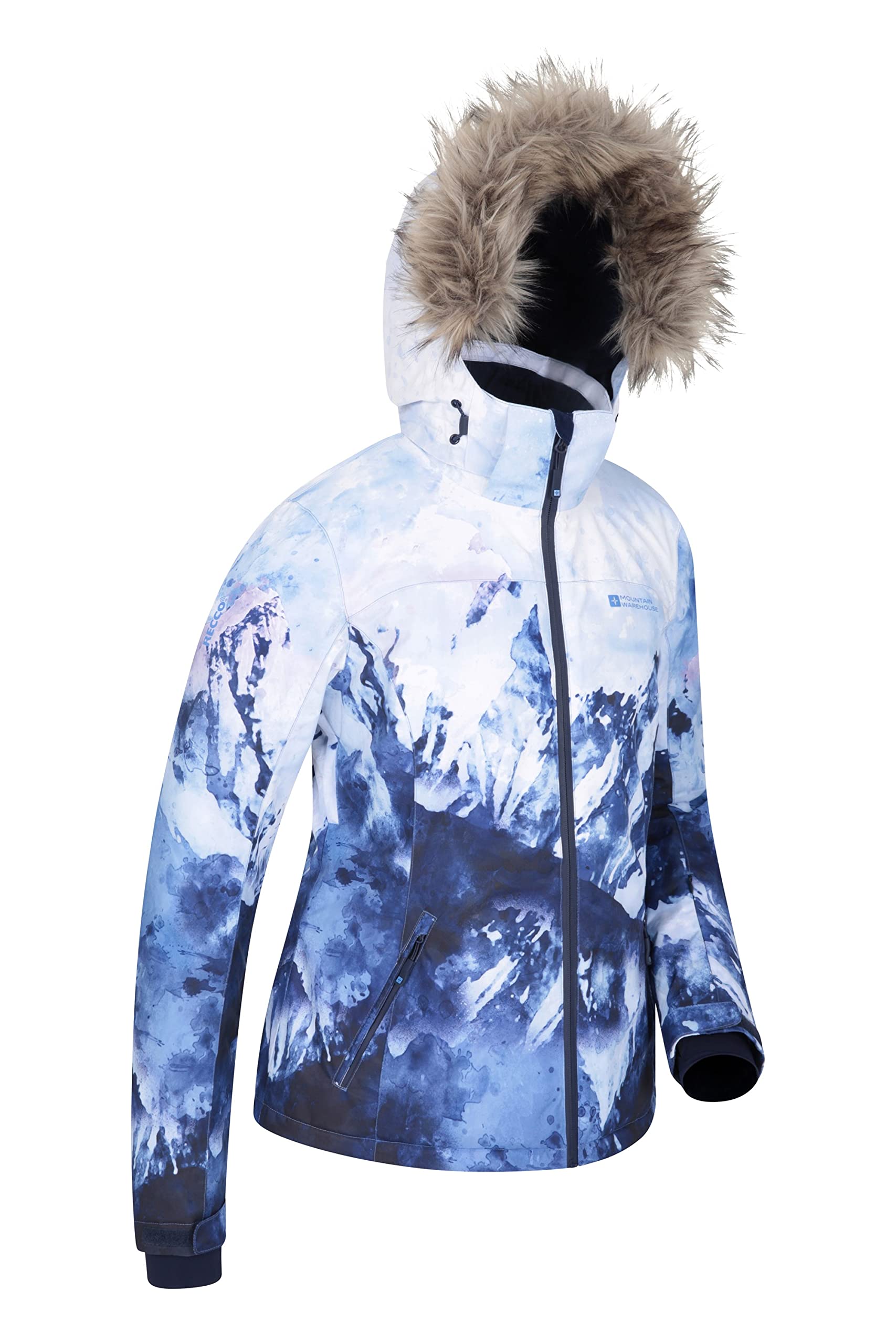Mountain Warehouse Nordic Womens Printed Waterproof Ski Jacket Blue 12