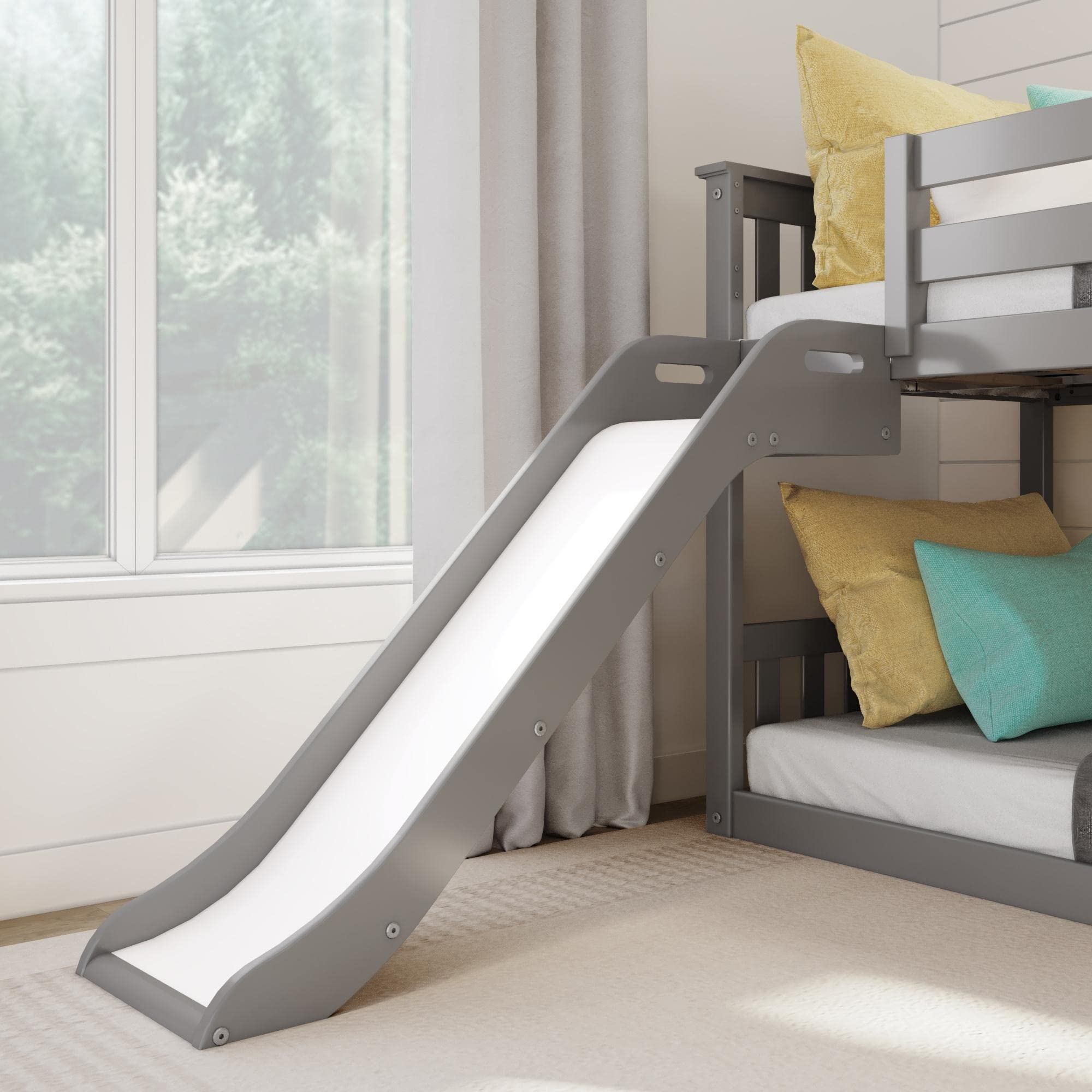 Max & Lily Solid Wood Twin over Twin Size Low Bunk Beds for Kids with Slide and Stairs, 400 lbs Weight Capacity, 14" Safety Guardrail, Anti-Slip Steps, White