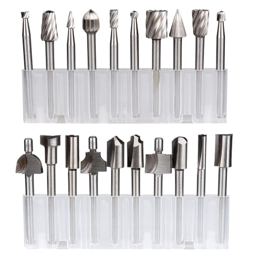 Wolfride 20Pcs Rotary Tool Router Bits 1/8" Shank Rotary Bits for Wood Carving