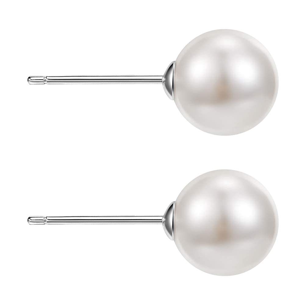 Pearl Crystal Double Sided Stud Earrings Front Back Catch Earring for Women 10mm (White )...