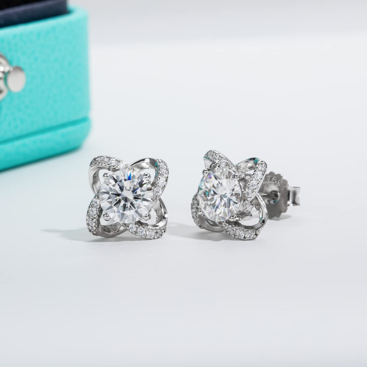 Raivari 2ct Moissanite Halo Ring,D Color VVS1 Lab Created Diamond 925 Sterling Silver Round Cut Moissanite Side Stone Earrings for Women with GRA Certificate