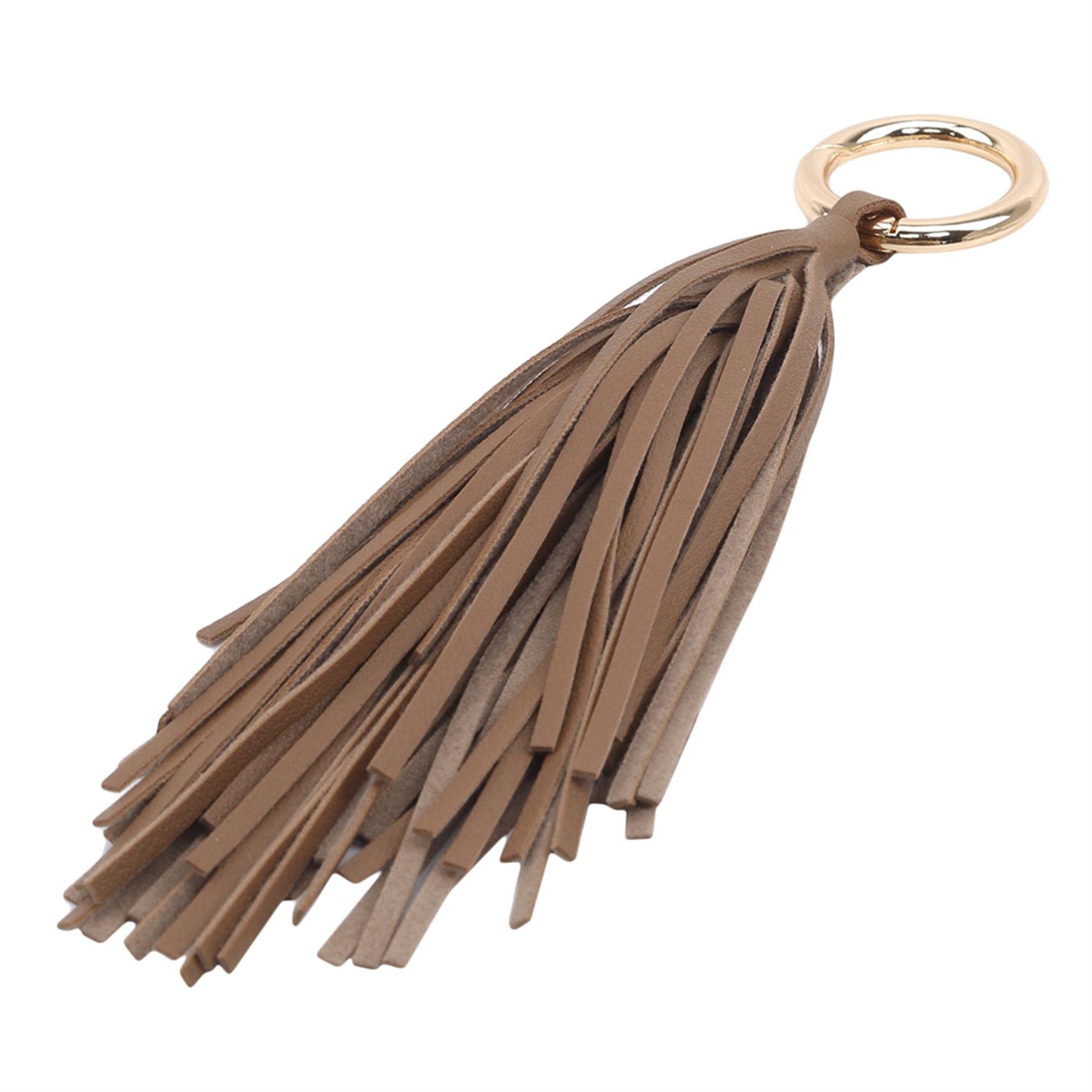 Sollarisy Tassels Keychain Car Circle Key Rings Fringe Handbag Backpack Charm Key Holder Birthday Gift for Girls,Brown, 21.5cm