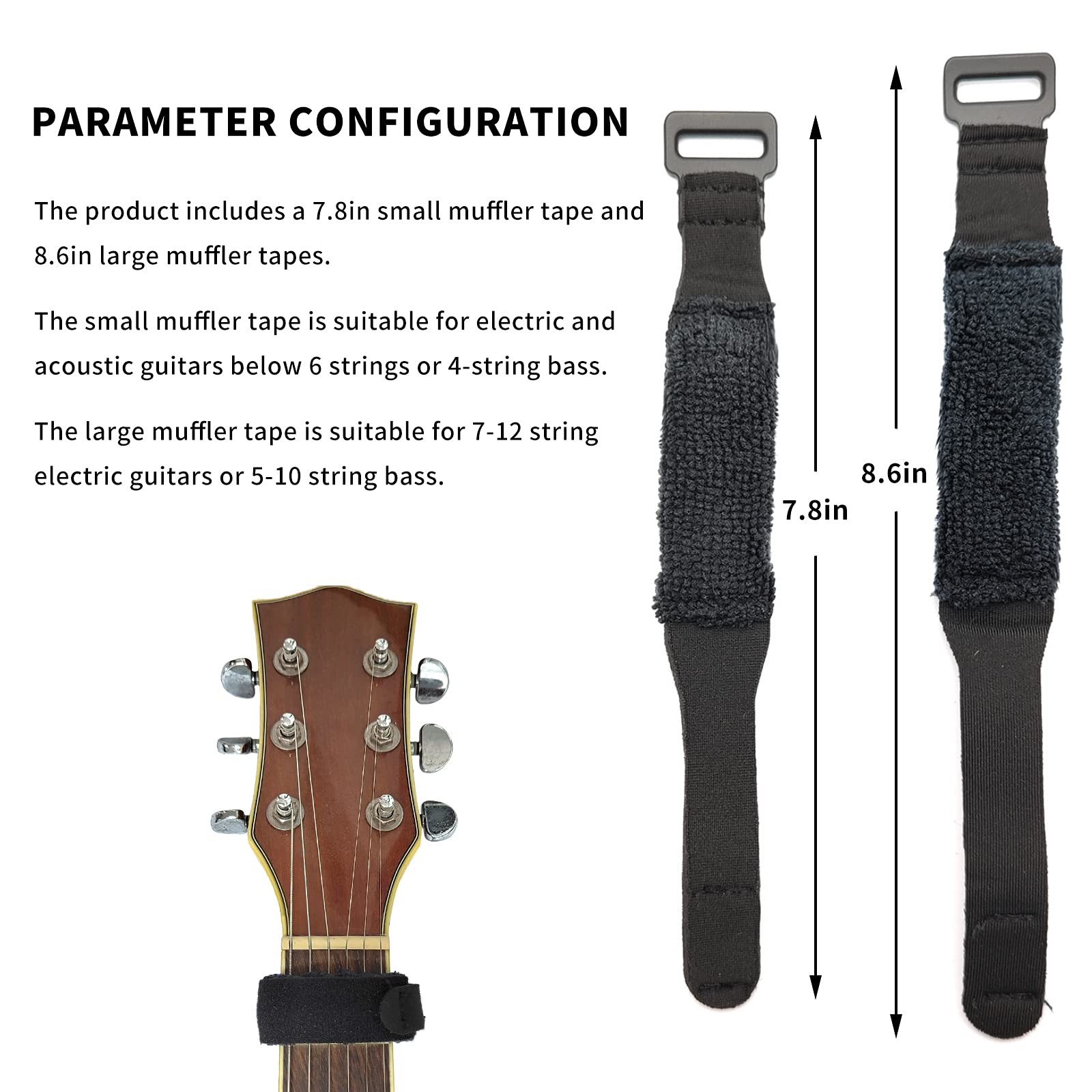 SAPHUE 2PCS Guitar String Mute Damper,Guitar String Cover Tape, Adjustable Bass Mute, Fingerboard Mute Tape, Musical Instrument Accessories(Black)