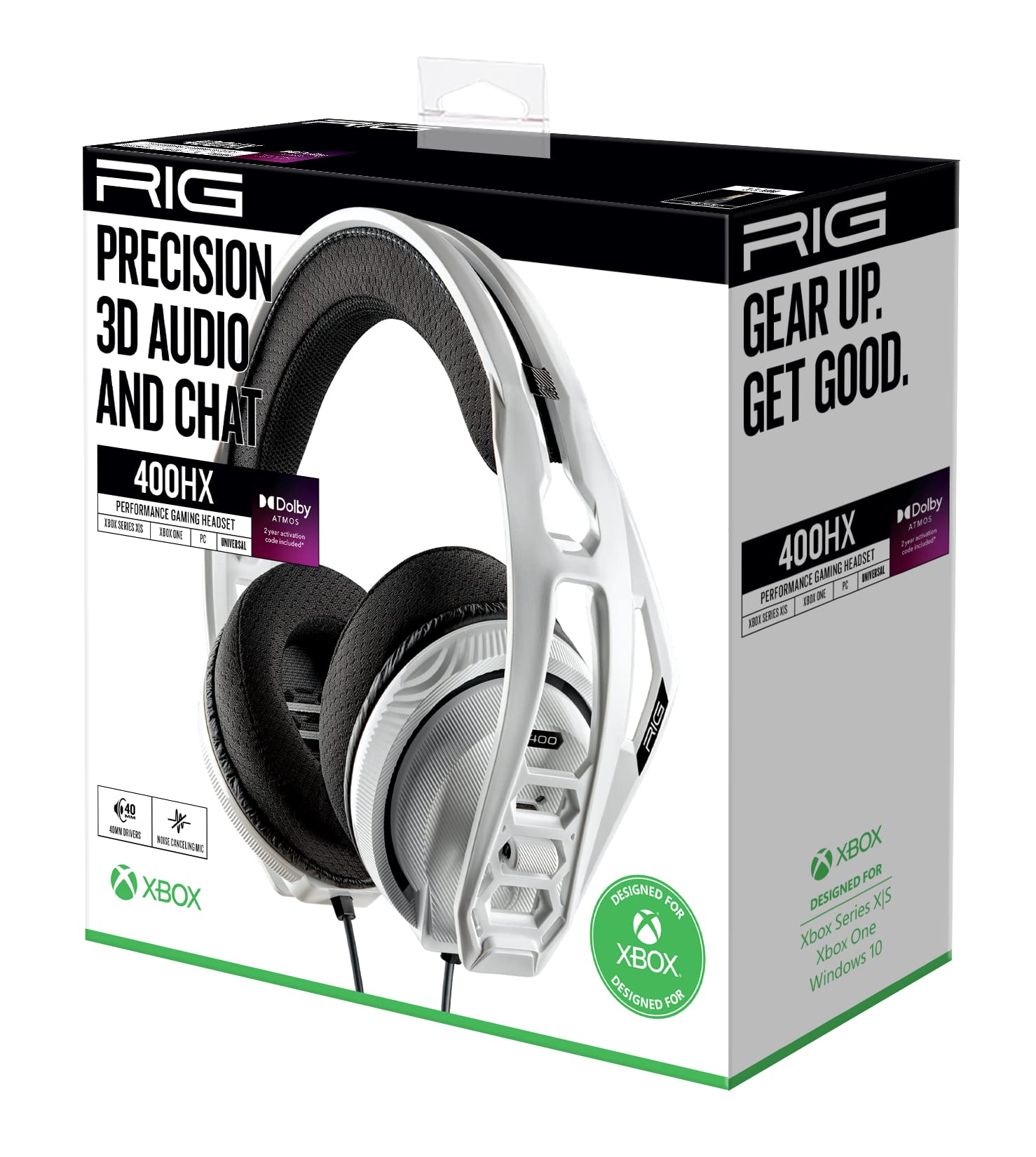 RIG 400HX Officially Licensed Xbox Gaming Headset with Removable Noise Canceling Mic- Dolby Atmos 3D Surround Sound for Xbox Series X, Xbox Series S, Xbox One, & Windows 10/11PC - White
