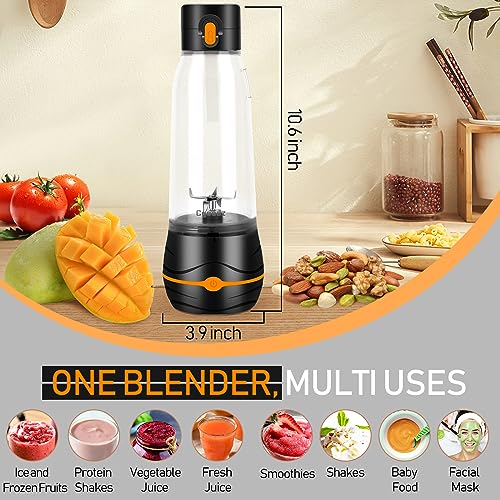Portable Blender Personal Blender for Shakes and Smoothies, Mini USB Blender with 6 Blades, 17Oz Blender to Go for Travel, Office, and Sports, Black