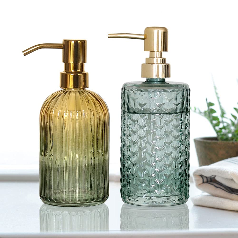 Soap Pump Dispenser Hand Soap Dispenser Clear Glass Soap Dispenser Stainless Steel Gold Pump Refillable Liquid Soap Dispensers for Bathroom Kitchen Hotel Lotions Bottles Dispenser