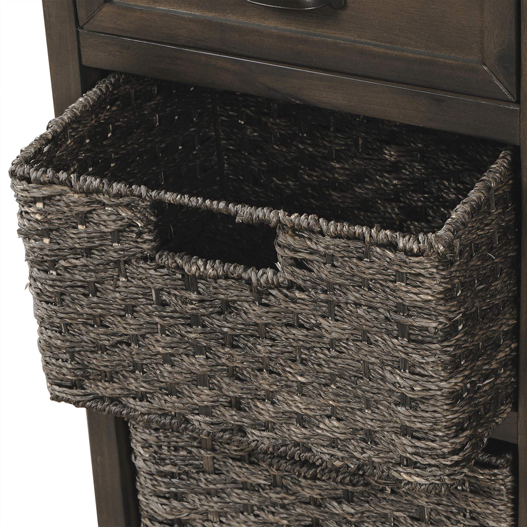 P PURLOVE Storage Cabinet Retro Style Storage Unit with 2 Drawers and 4 Baskets for Home Entryway Living Room (Dark Brown)