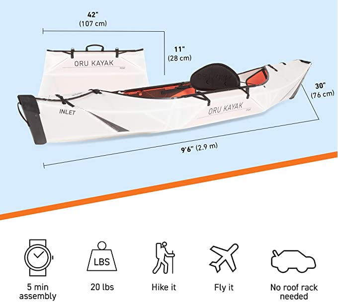 Oru Kayak Foldable Kayak Inlet | Stable, Durable, Lightweight - Lake and River Kayaks - Beginner, Intermediate - Size (Unfolded): 9'8" x 31", Weight: 20 Lbs